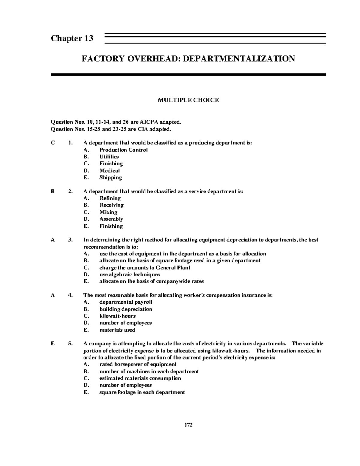 Chapter 13: Factory Overhead - Departmentalization MCQs and Solutions ...