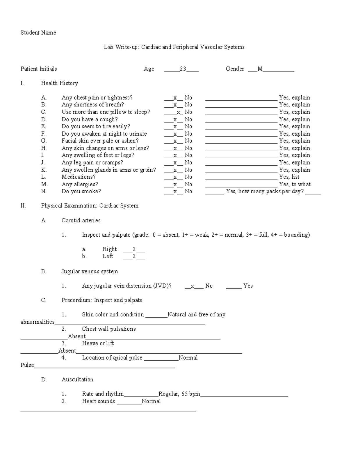 Cardiac & Peripheral Vascular Systems Lab Write-up (Course Code) - Studocu