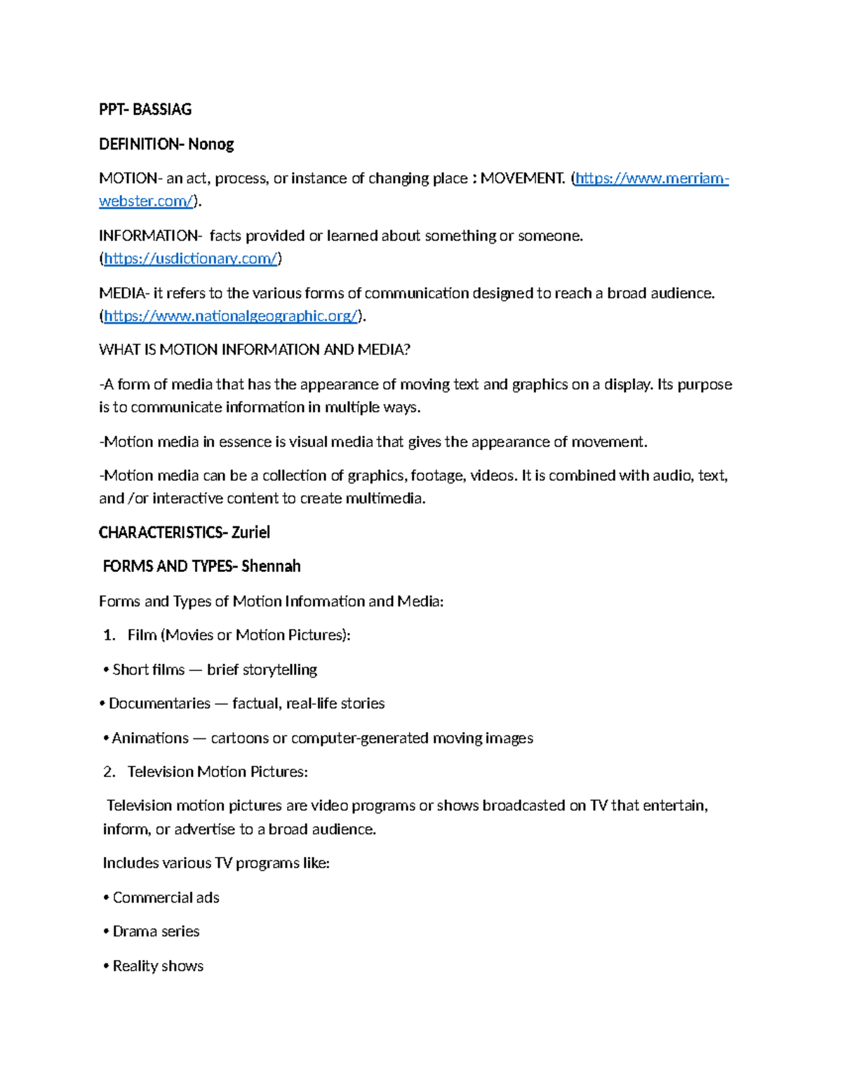 MIL Reporting - Summary of Motion Information & Media - Studocu