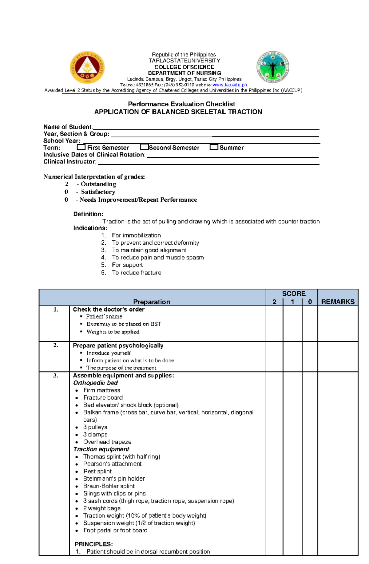BST Performance Evaluation Checklist for Nursing Practice - Studocu