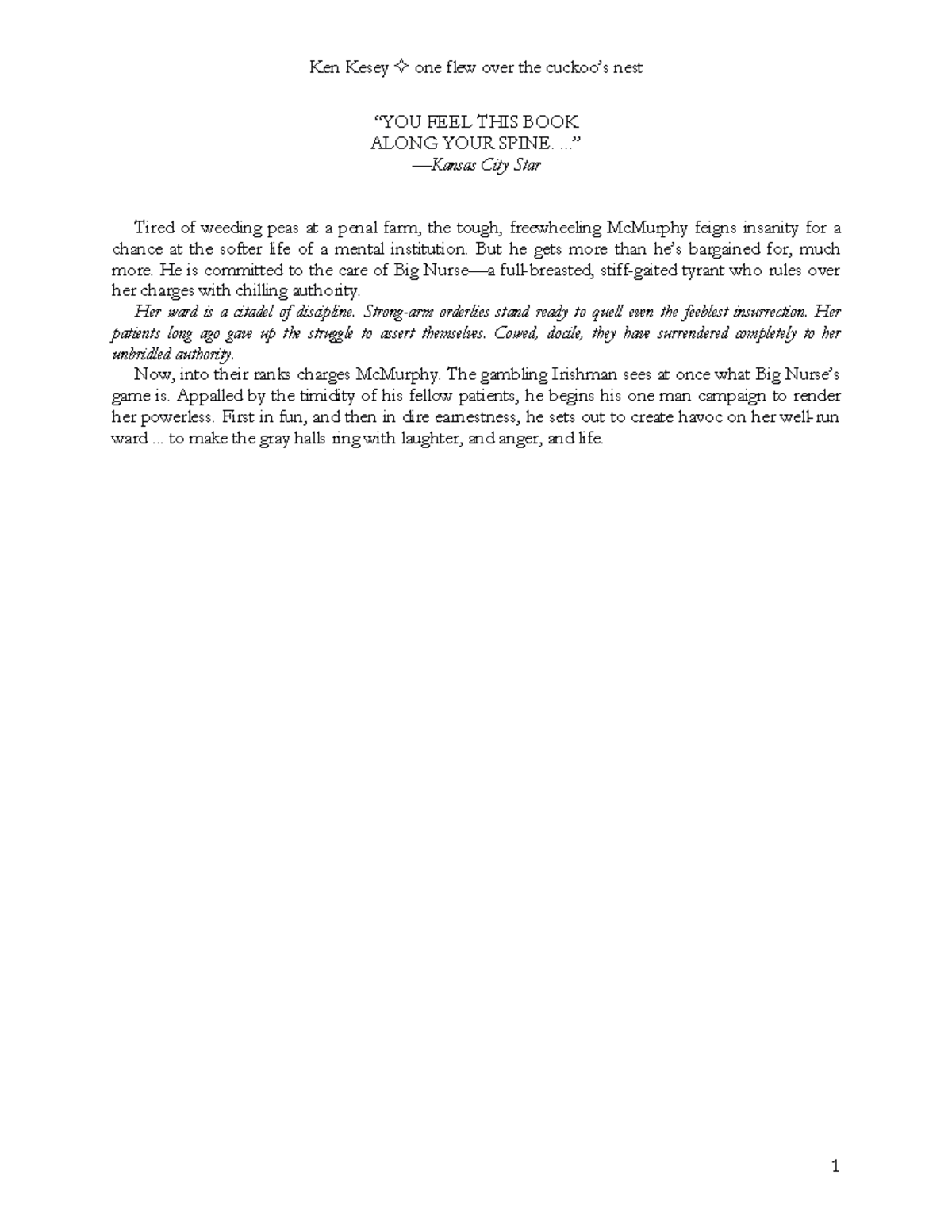 One Flew Over the Cuckoos Nest - Ken Kesey - Deprecated API usage: The ...