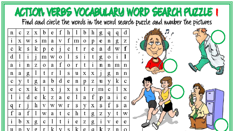 ACTION VERBS VOCABULARY ESL WORD SEARCH PUZZLE - Studocu