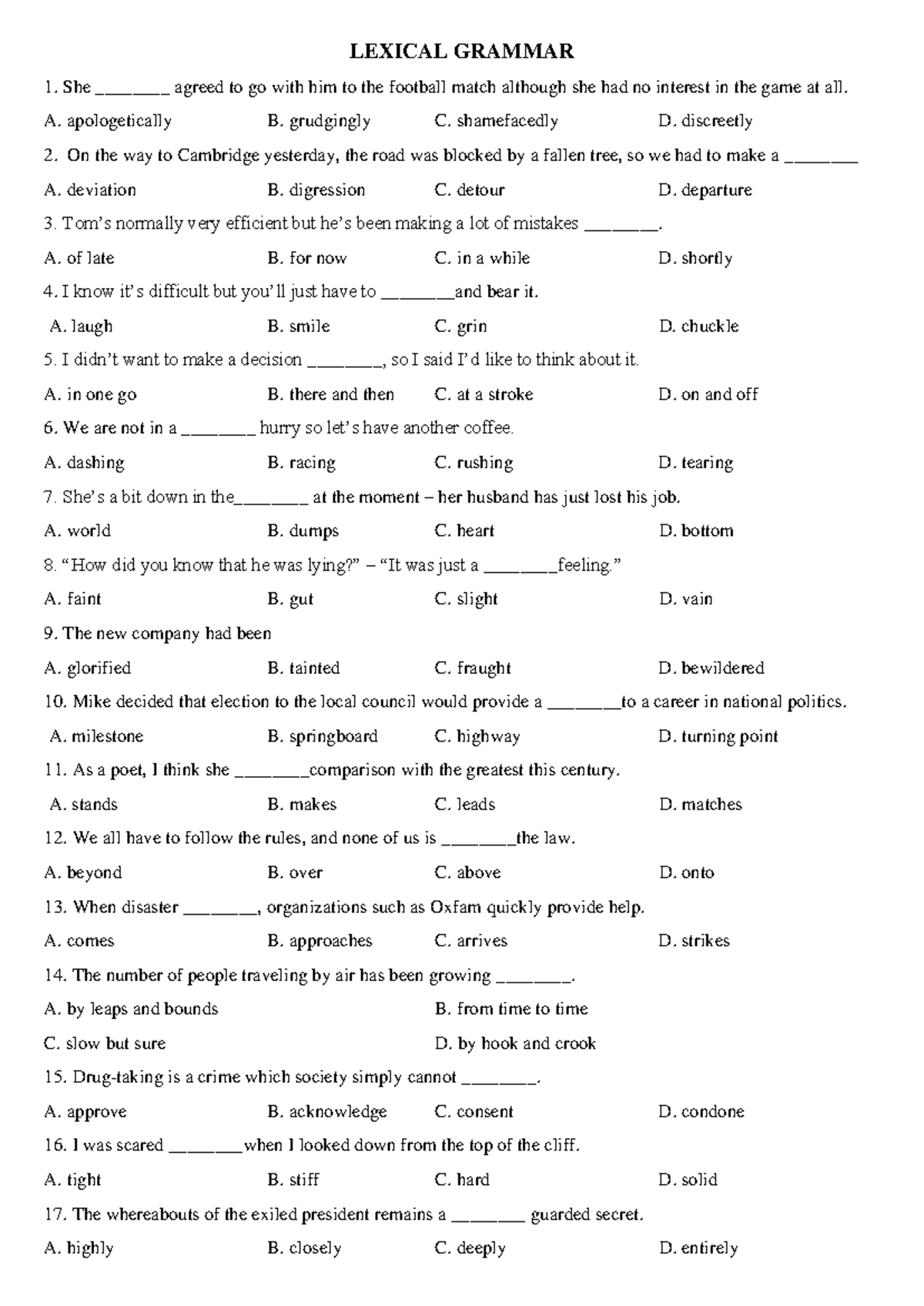 100 Lexi Practices for Mastering Lexical Grammar Skills - Studocu