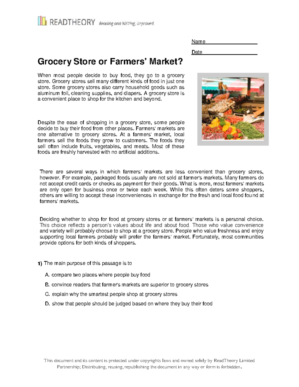 Year 9 Reading Exercise: Grocery Stores vs. Markets Comparison - Studocu