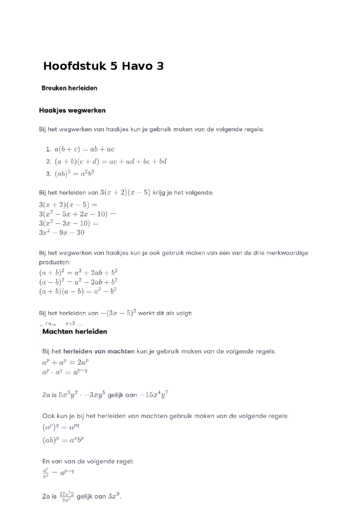 Hoofdstuk 5 Havo 3 - Wiskunde Breuken en Haakjes Herleiden - Studeersnel