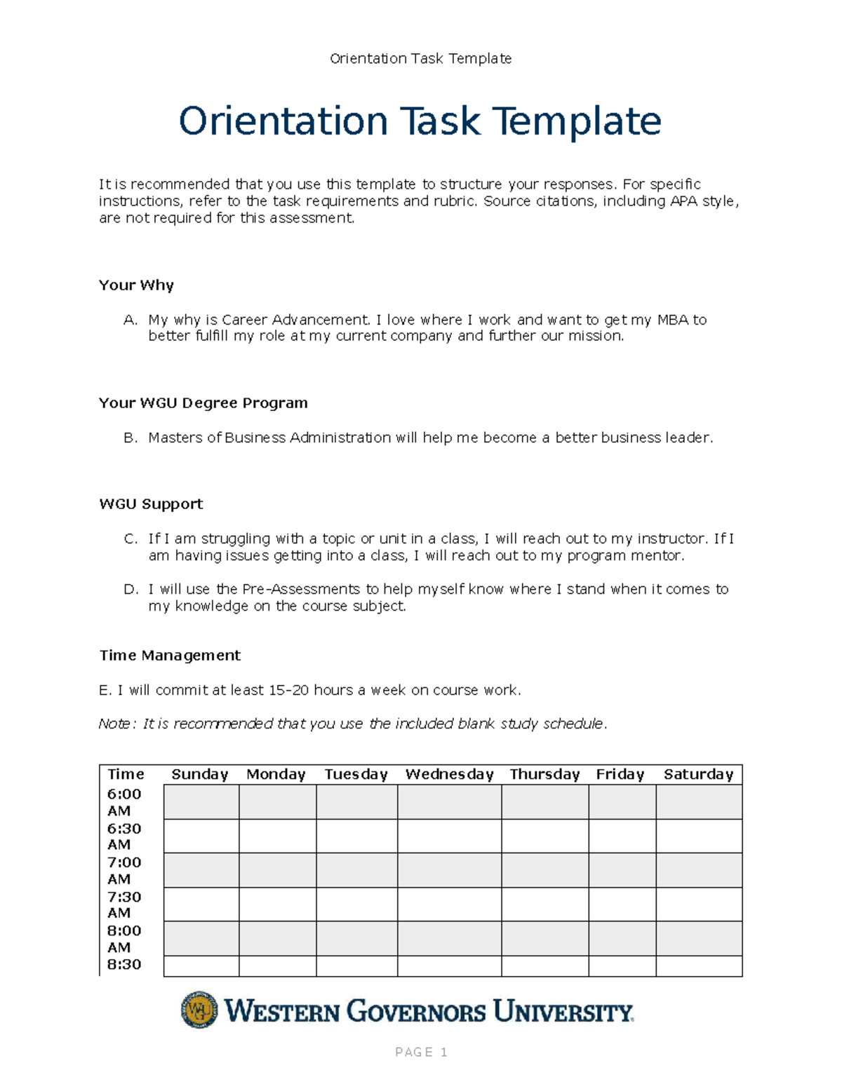 Orientation Task MBA - Orientation Task Template Orientation Task ...