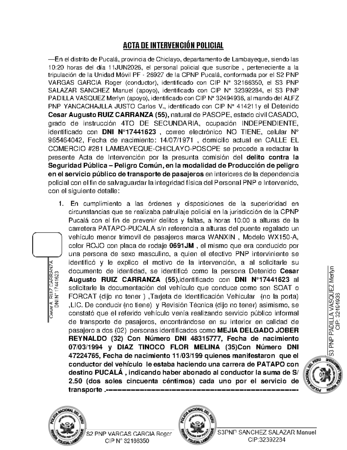 ACTA DE INTERVENCIÓN POLICIAL - PUCALÁ 11JUN2026 - Studocu