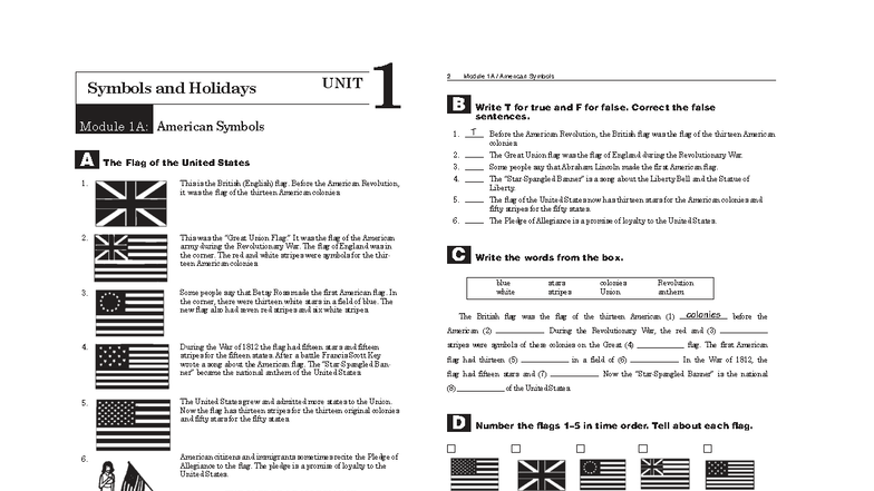 Symbols and Holidays UNIT 1A: American Symbols and More - Studocu