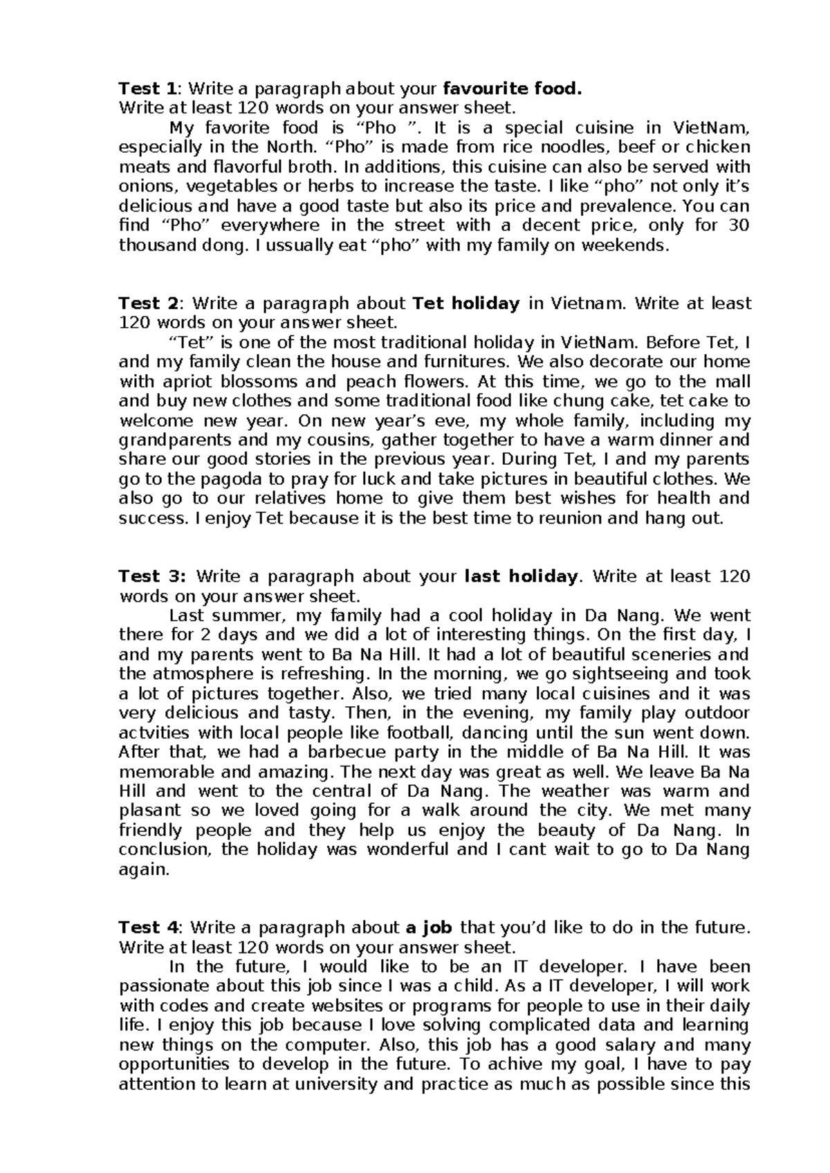 10 Bài Viết Tiếng Anh: Writing Assignments for Practice - Studocu