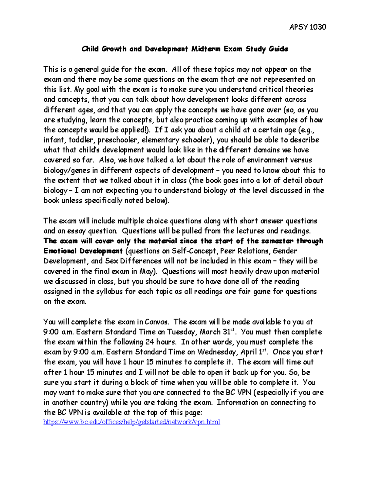 APSY1030 Spring 2020 Midterm Exam Study Guide - Child Growth and Development Midterm Exam Study ...
