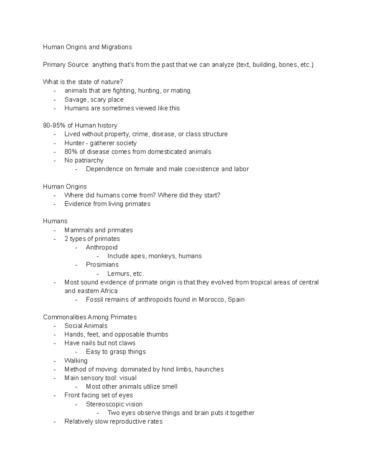 His 10a: lecture 1 - Human Origins and Migrations Primary Source ...