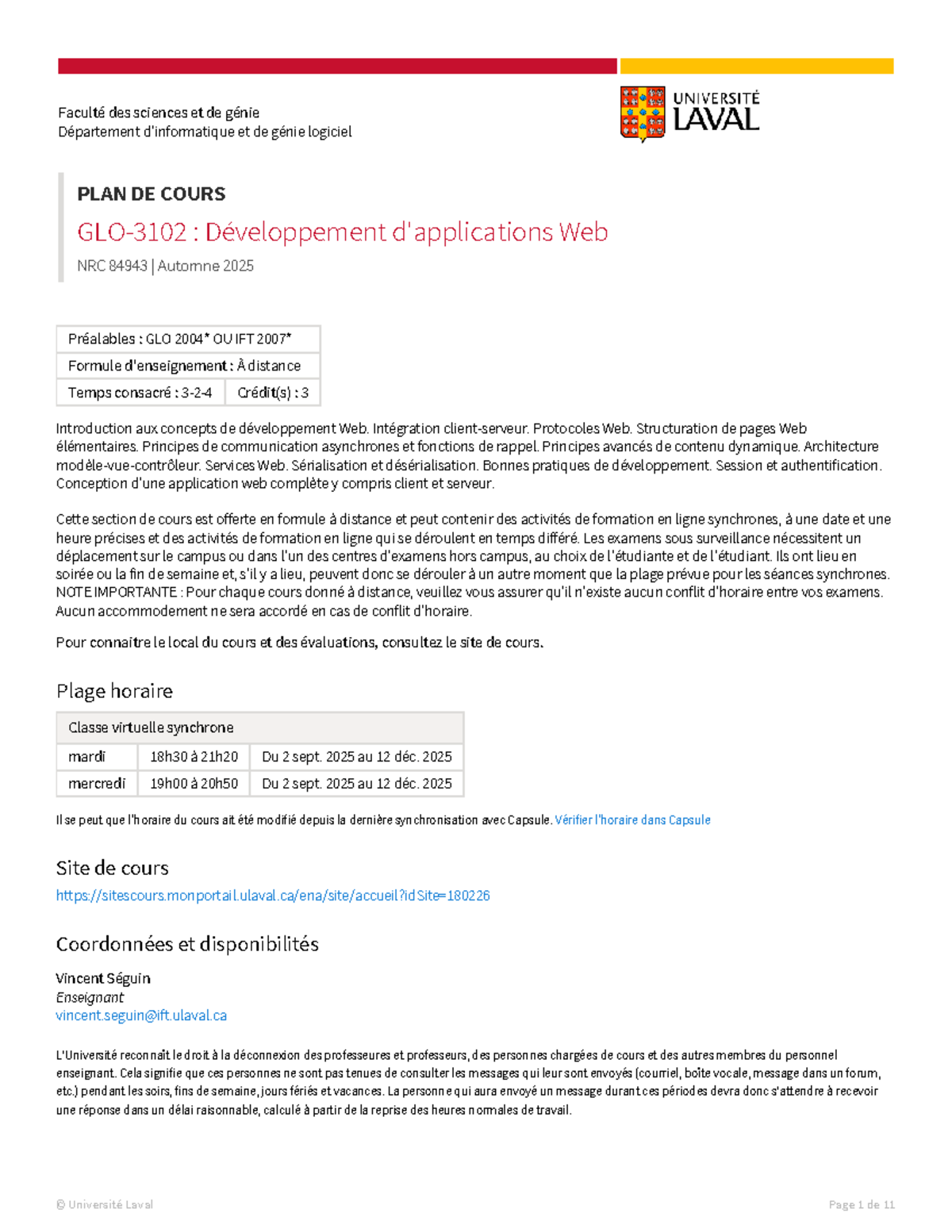 GLO-3102 A25 Plan de Cours : Développement Web Automne 2025 - Studocu