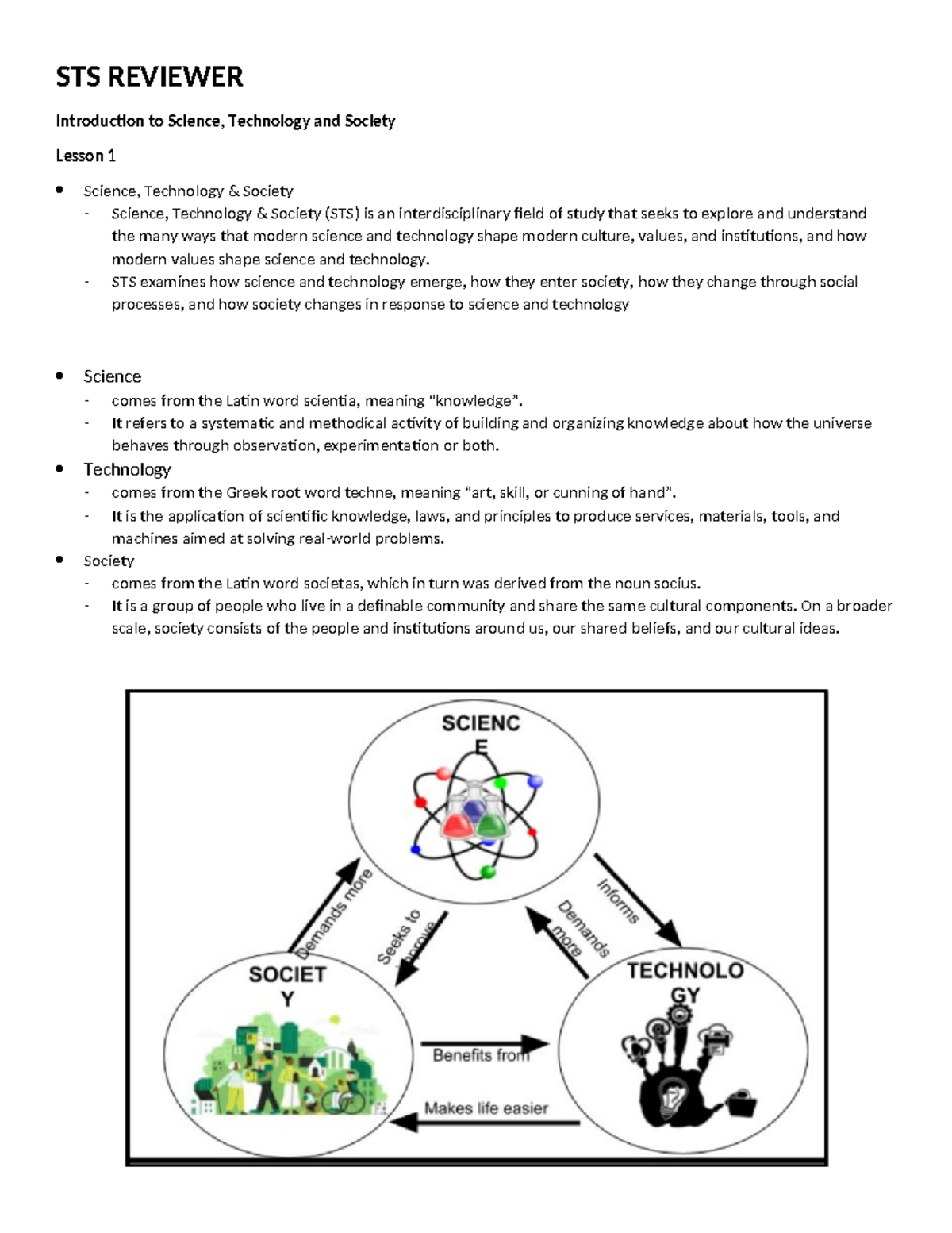 STS Lesson Notes: Science, Technology, and Society Overview - Studocu