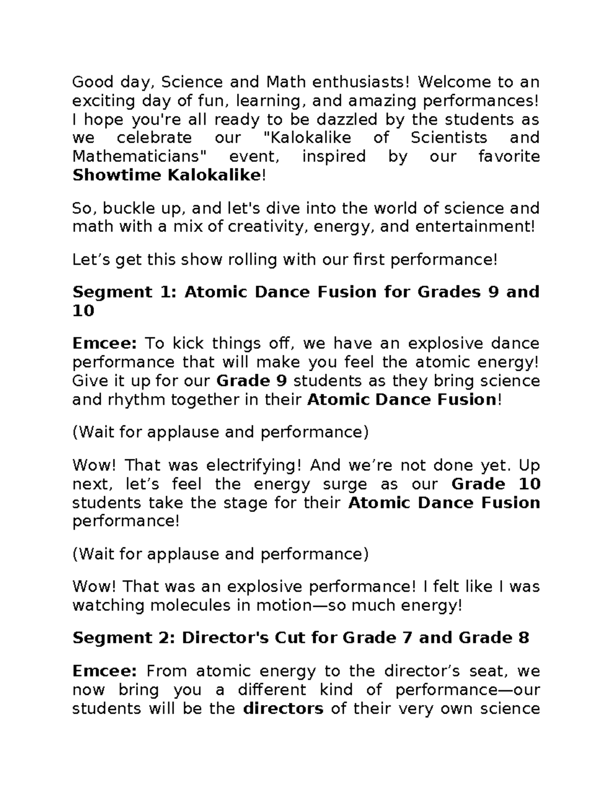 Emcee Script FOR Scimath - Good day, Science and Math enthusiasts ...