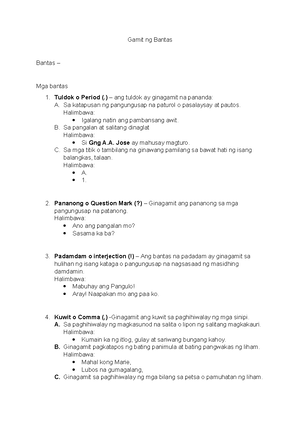 Sample Test questions - Matching type Panuto: Sa kulom A ang mga ...