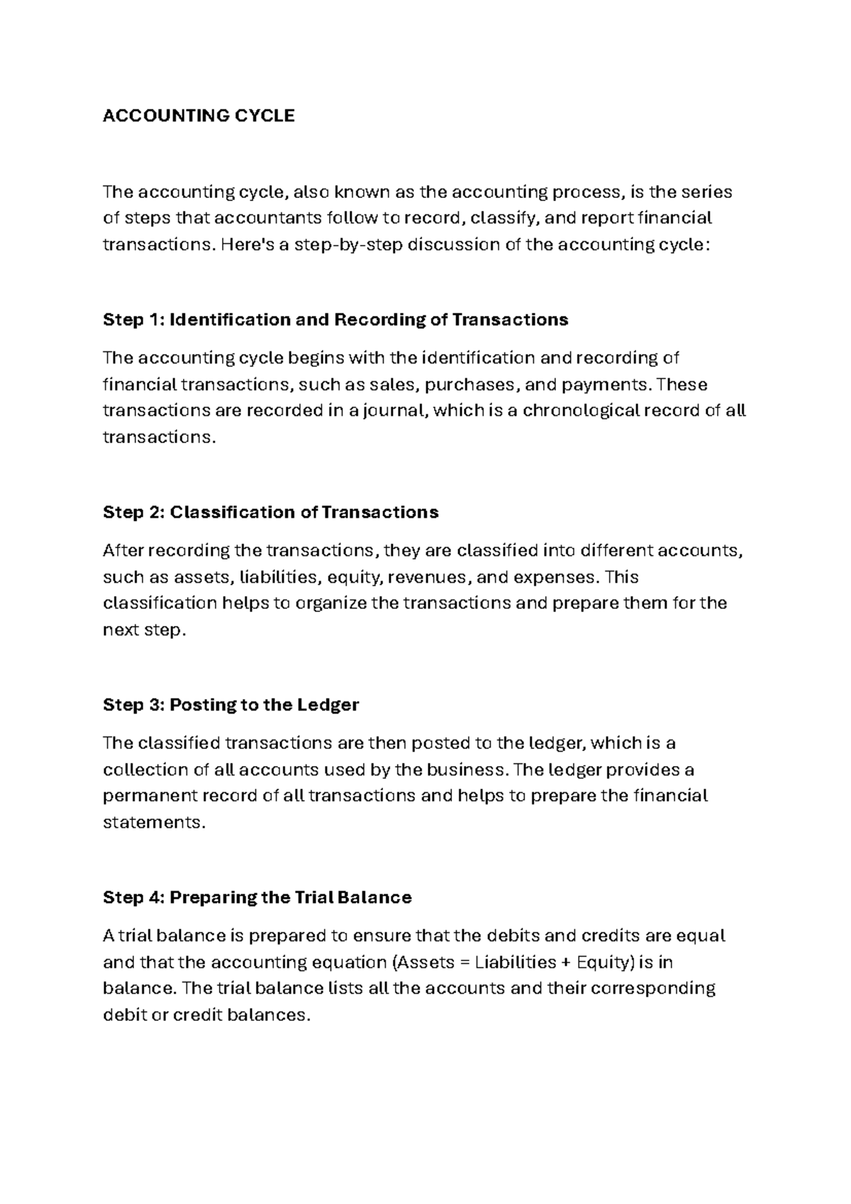Accounting Cycle: Step-by-Step Guide to Financial Transactions - Studocu