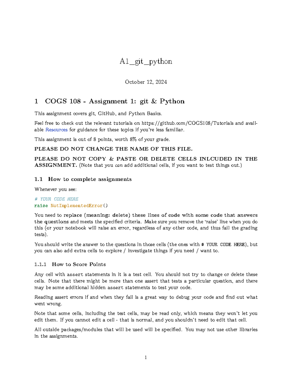A1 COGS 108 - Assignment 1: Basics of git & Python Programming - Studocu