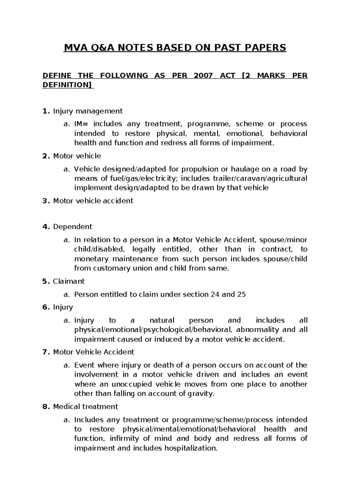 MVA Final Exam Q&A Notes - Act 10 of 2007 Insights - Studocu