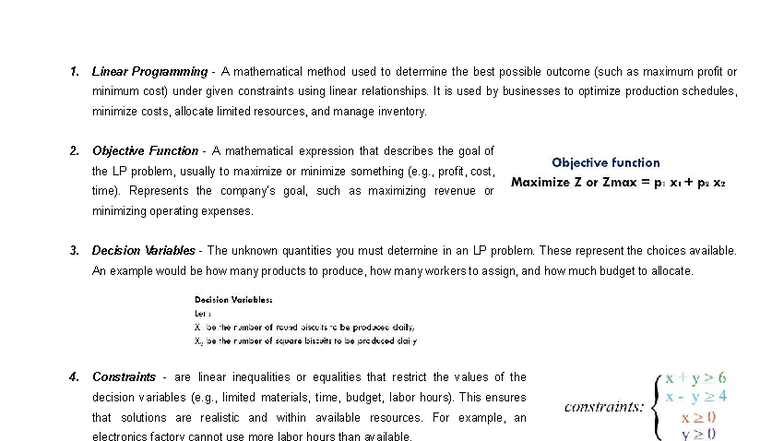 Linear Programming Terminologies: Key Concepts and Definitions - Studocu