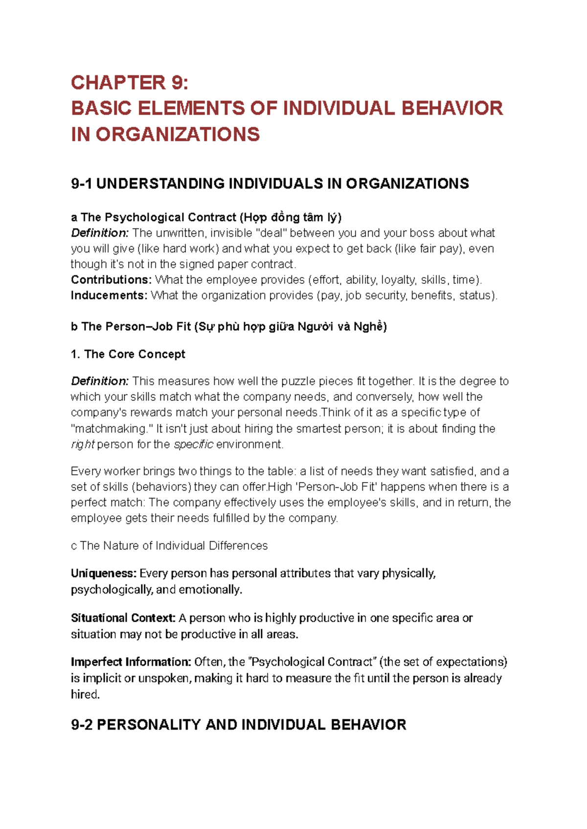 CHAPTER 9: BASIC ELEMENTS OF INDIVIDUAL BEHAVIOR IN ORGANIZATIONS - POM ...