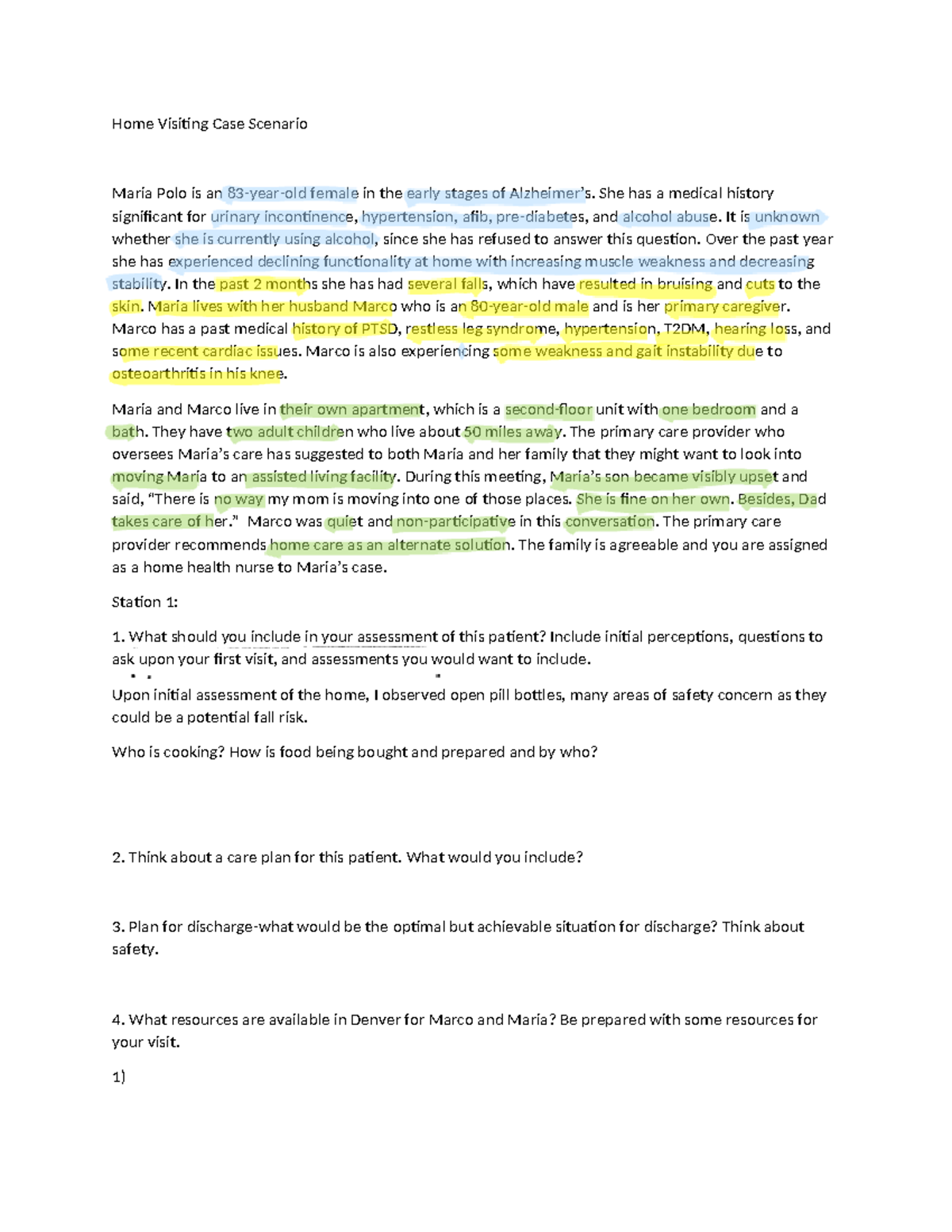 Home Visiting Case Scenario-1: Assessment & Care Plan for Maria - Studocu