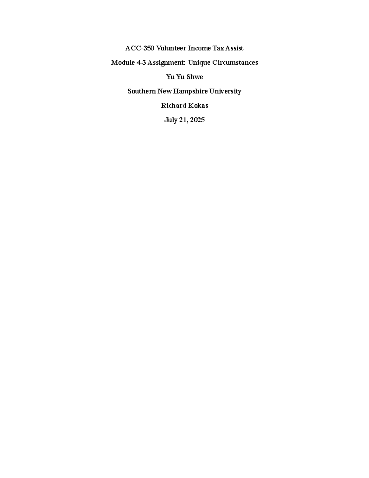 ACC 350 Module 4-3 Assignment: Analyzing Unique Taxpayer Scenarios - Studocu