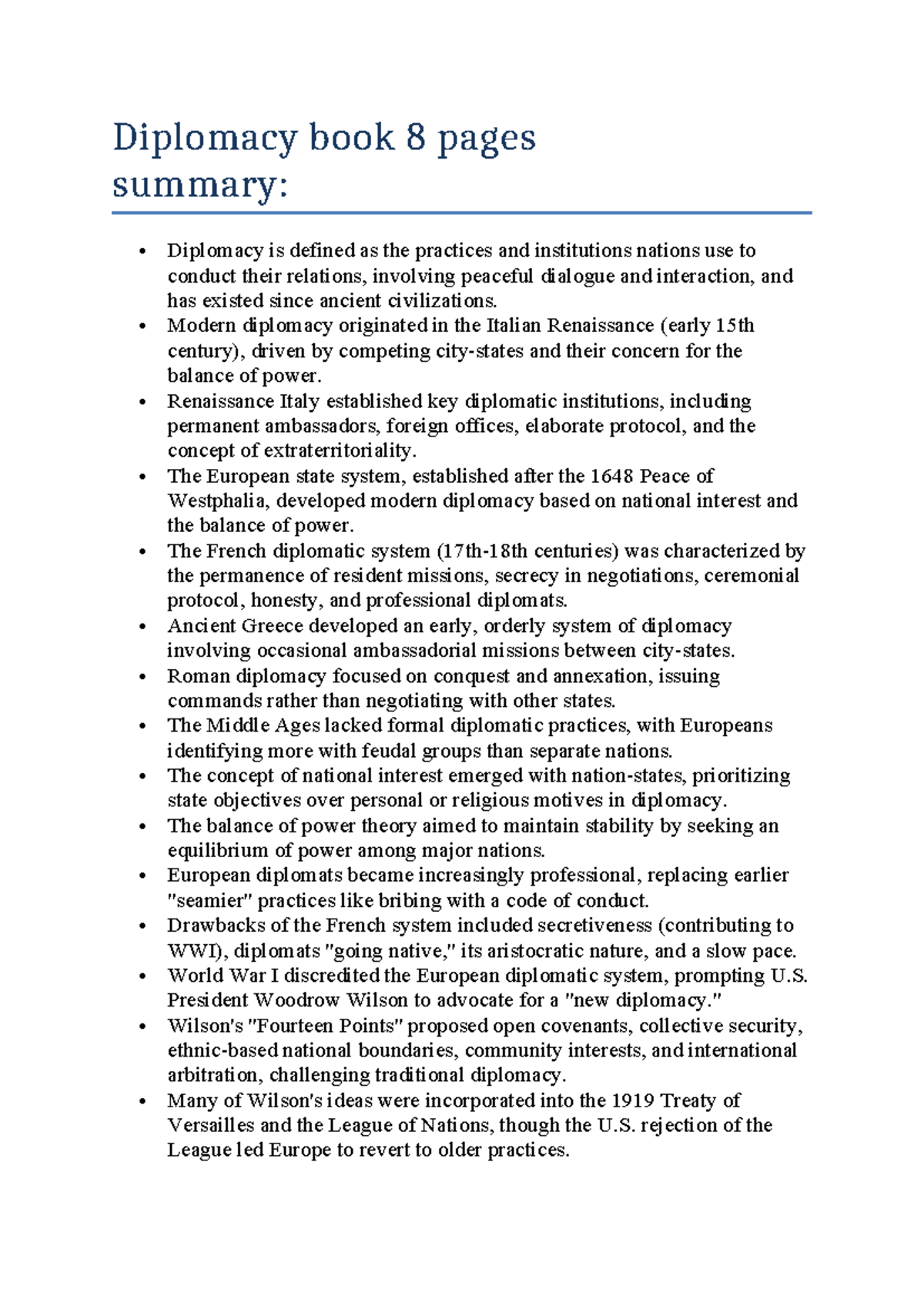 Diplomacy: Key Concepts and Historical Overview - Notes - Studocu