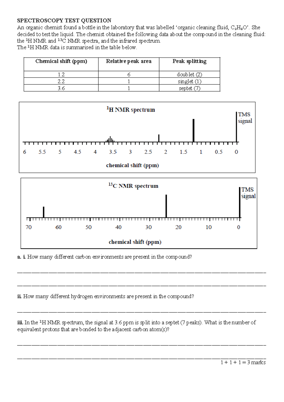 SPECTROSCOPY PRACTICE: NMR & IR Analysis Questions - Studocu