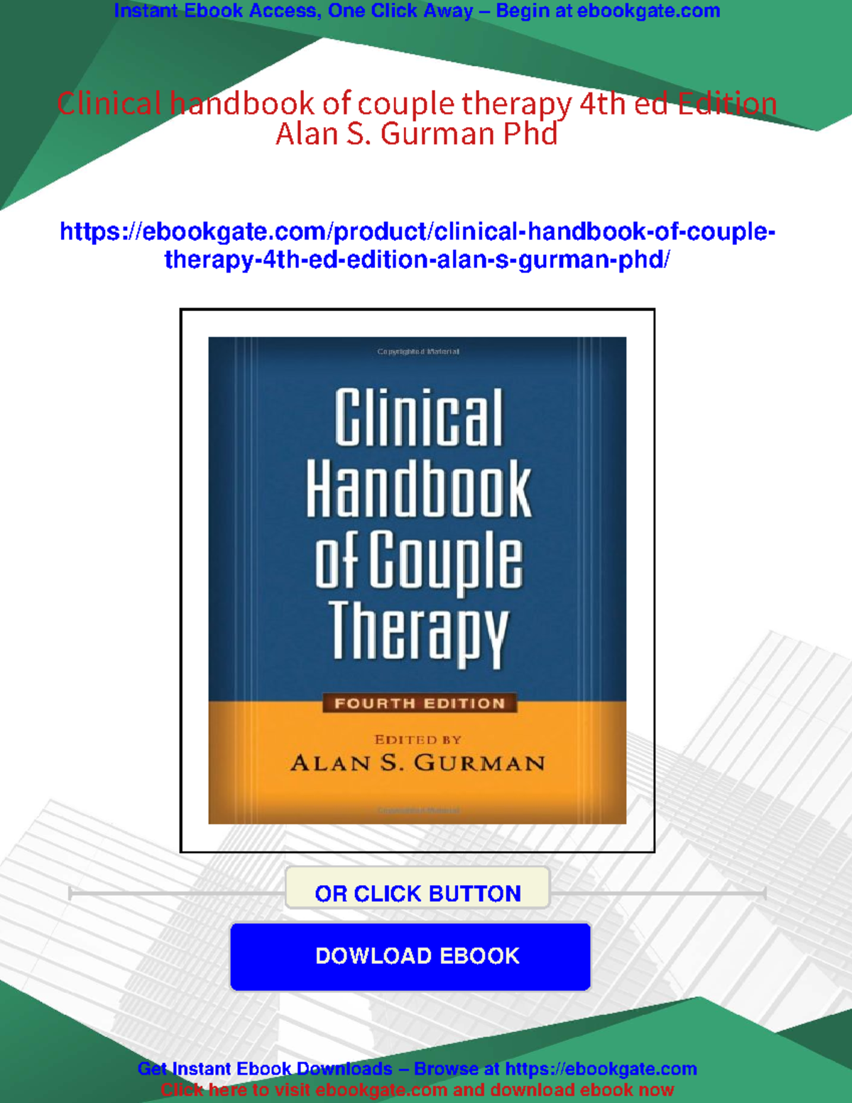 Clinical Handbook of Couple Therapy, 4th Ed - Alan S. Gurman - Studocu