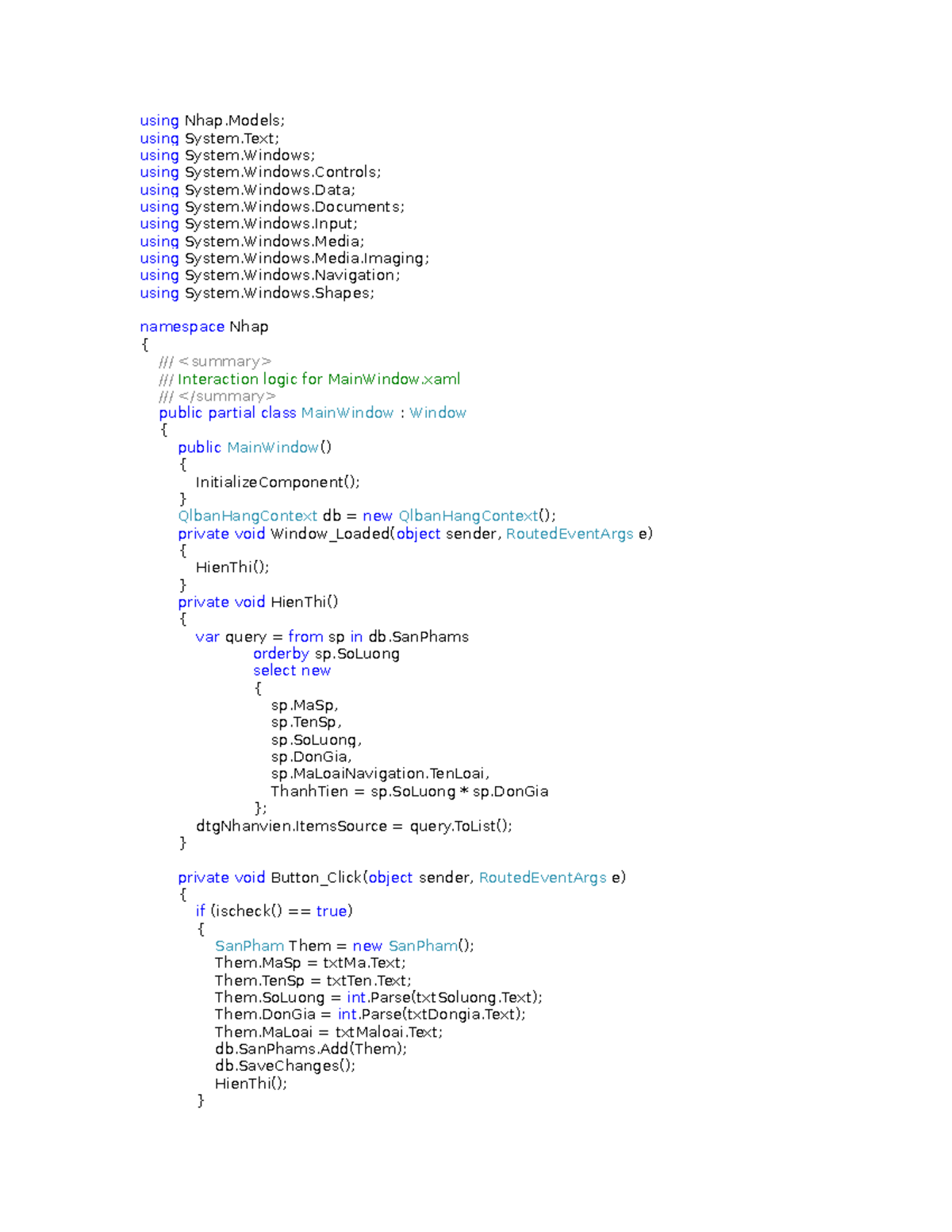 Using Nhapkthp: Interaction Logic for MainWindow.xaml - Studocu
