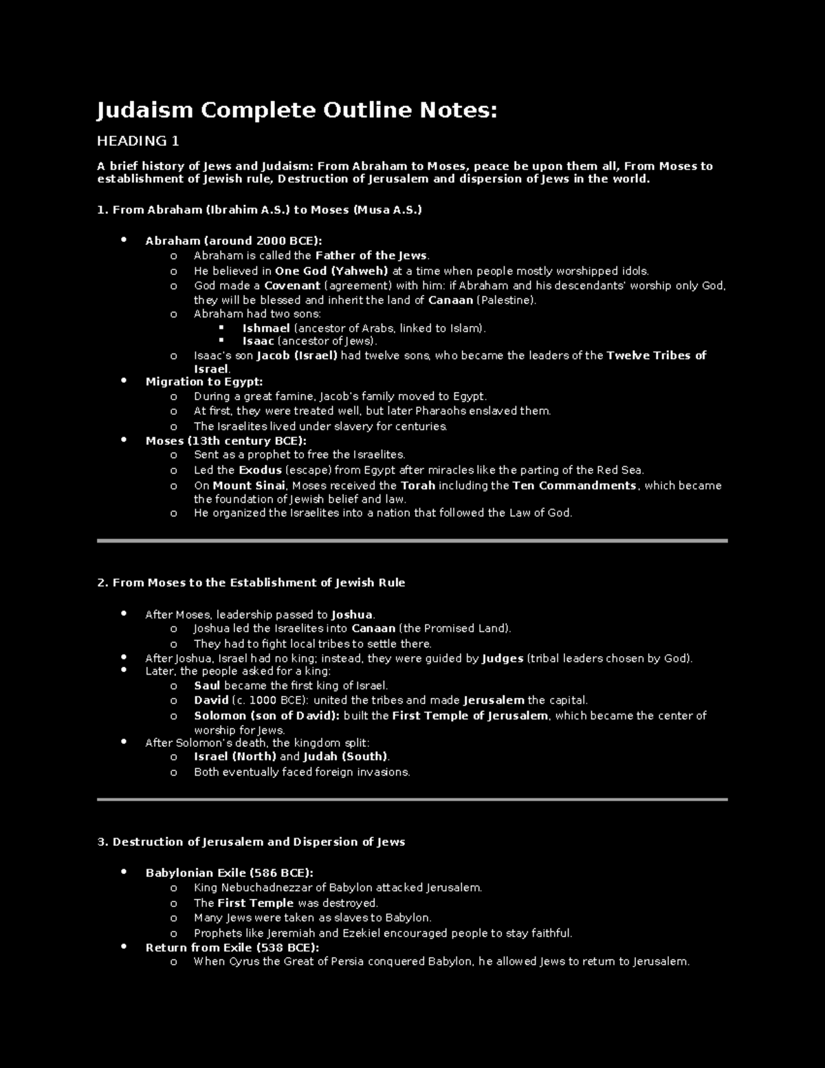 Judaism Complete Outline Notes: History, Scriptures, and Worship - Studocu