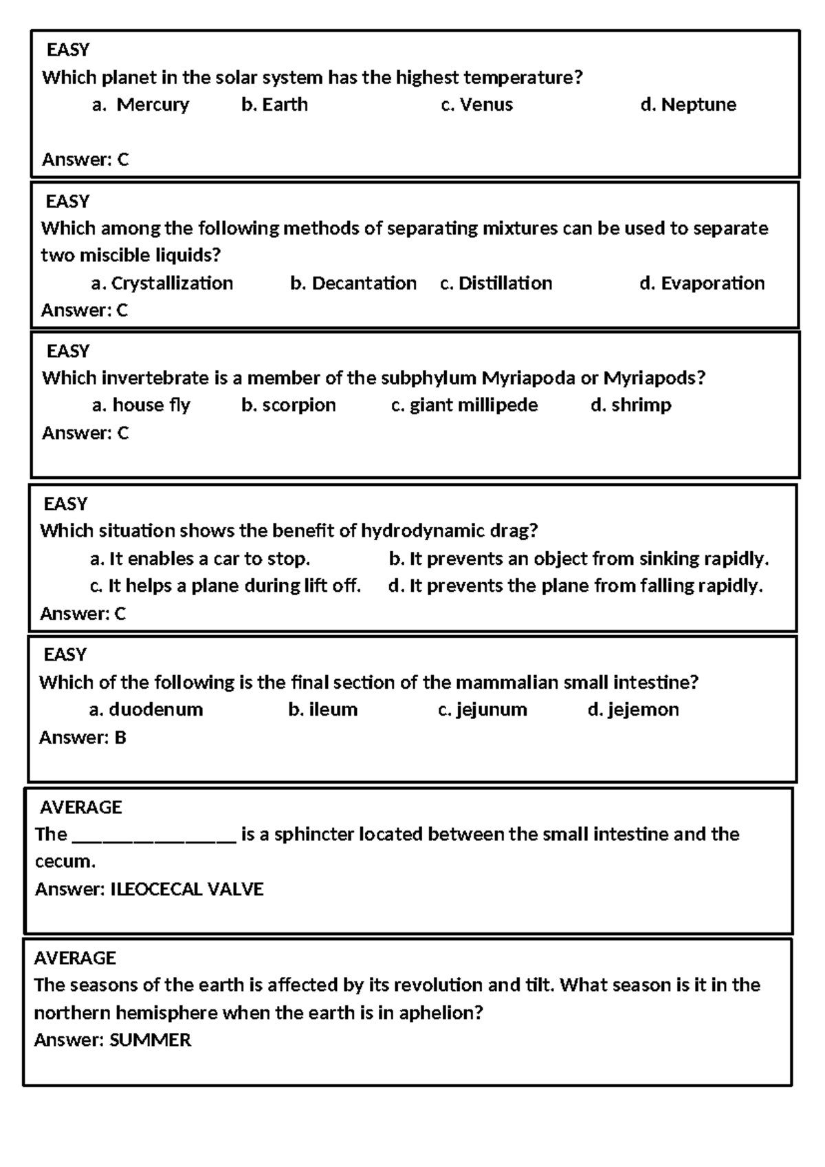 Quiz Bee Questions for Grade 6: Science & Nature - Studocu