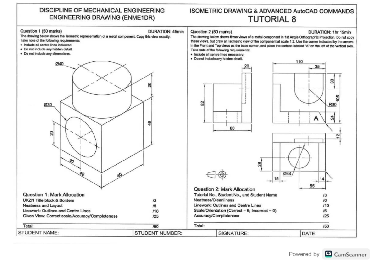 Isometric & Orthographic Drawing Techniques (ENME1DR) Tutorial 8 - Studocu