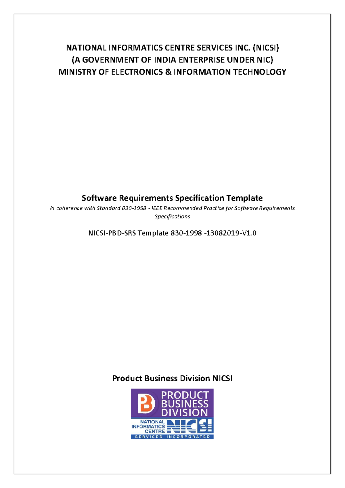 NICSI PBD SRS Template - Software Requirements Specification - Studocu