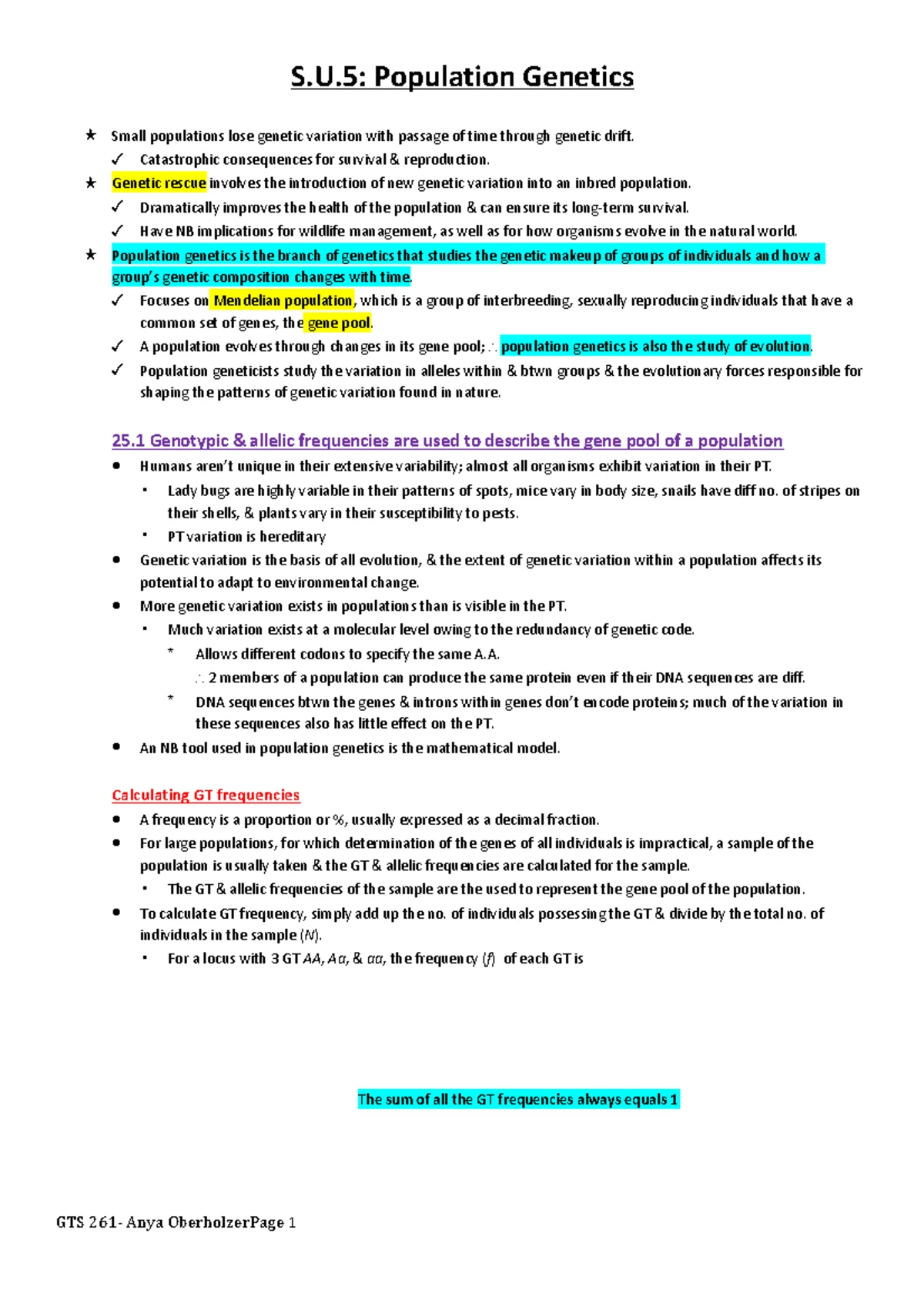 SU4 Lecture 5 1spp - GTS 261 – Genetic Diversity & Evolution Lecture 20 ...