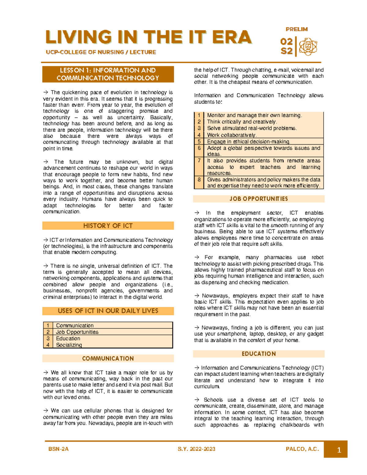 Living in the IT Era (IT101 - Prelim - Complete Lesson Notes) - Studocu