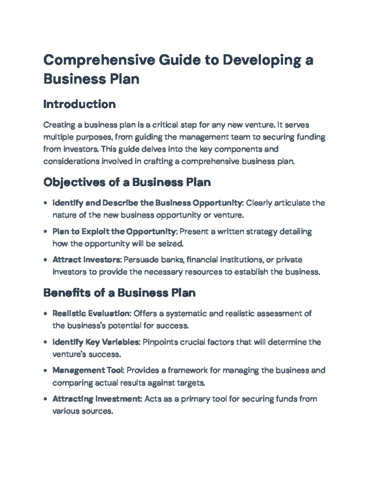 Comprehensive Guide to Developing a Business Plan for Entrepreneurs ...