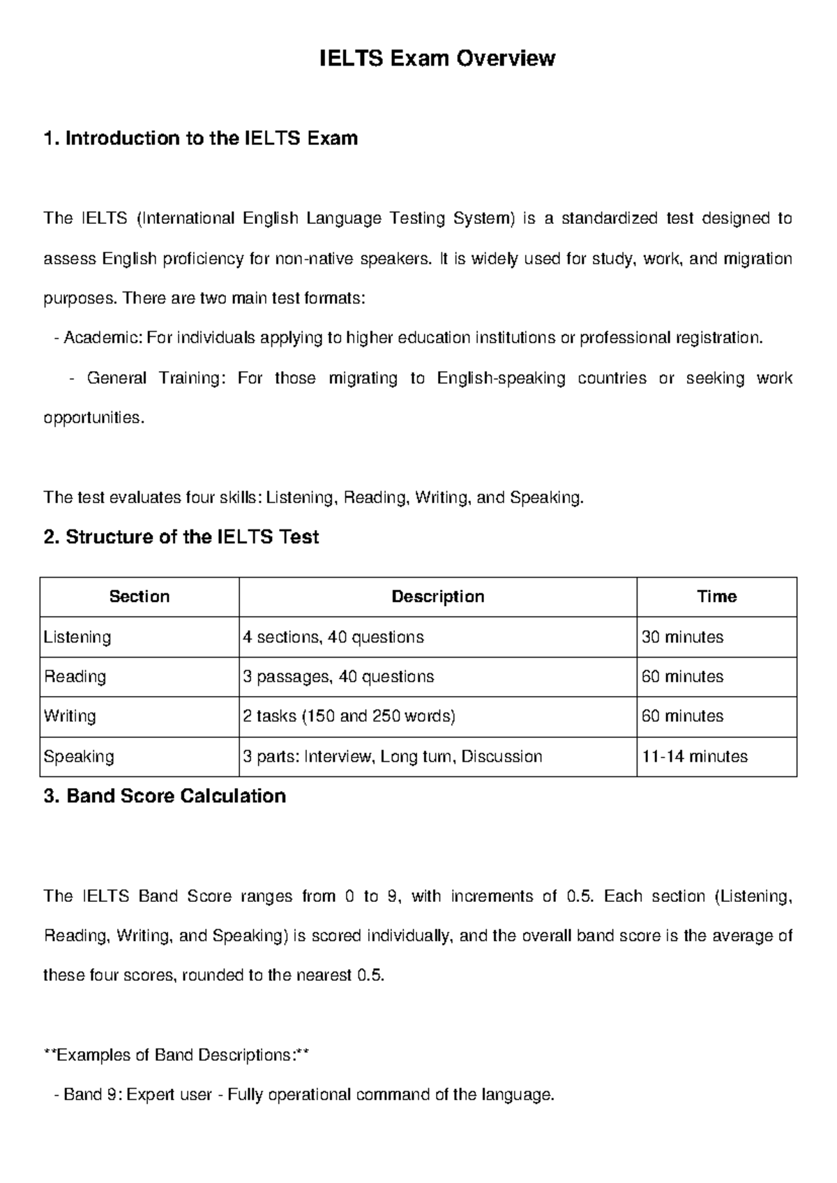 Ielts Exam Overview - nothing - IELTS Exam Overview 1. Introduction to ...