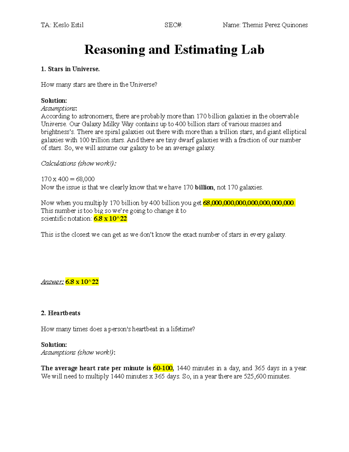 Reasoning and Estimating Lab Report: Solving Universal and Life Queries - Studocu