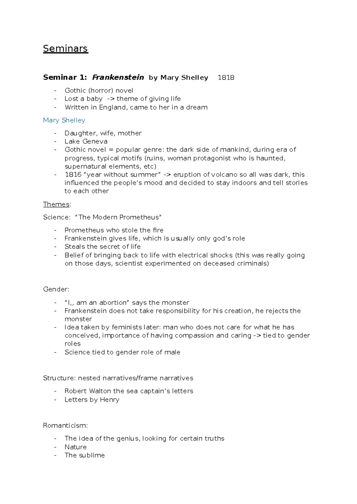 Seminars on 19th Century Literature: Exploring Gothic and Feminist ...