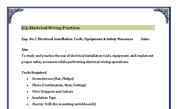 (C) Electrical Wiring Practices and Connections: Tools & Safety ...