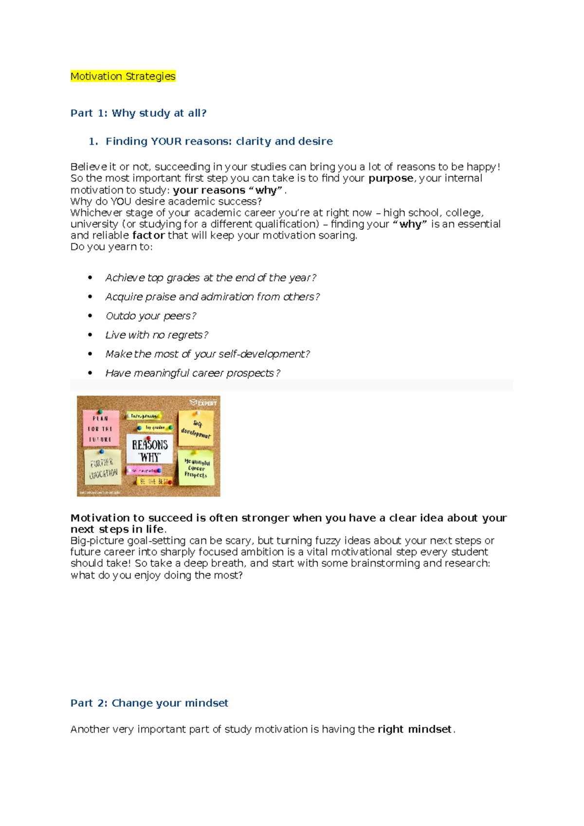 Motivation Strategies Part 1: Finding Your Reasons to Study - Studocu