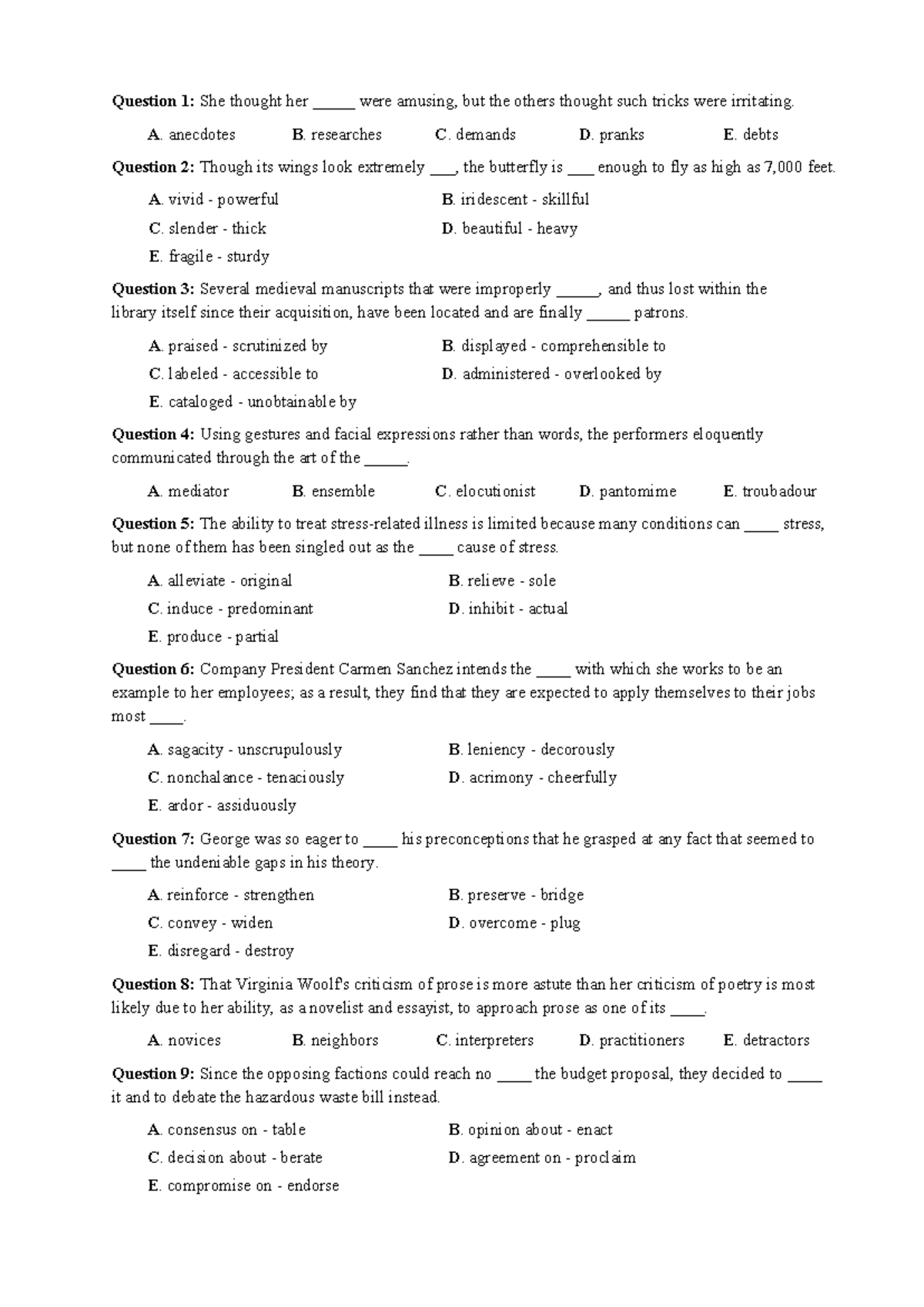 Ad Voc - 5 - Advanced Vocabulary Quiz Questions - Studocu