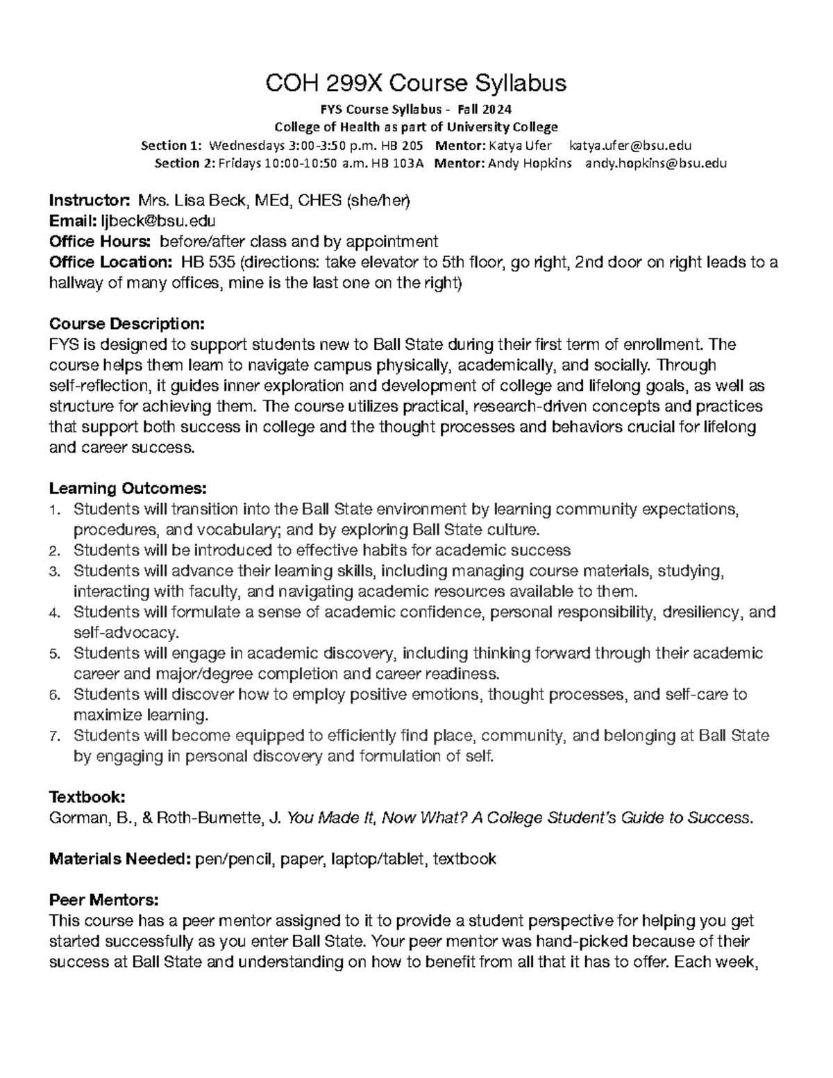 COH 299X Fall 2024 - First Year Seminar Course Syllabus - Studocu