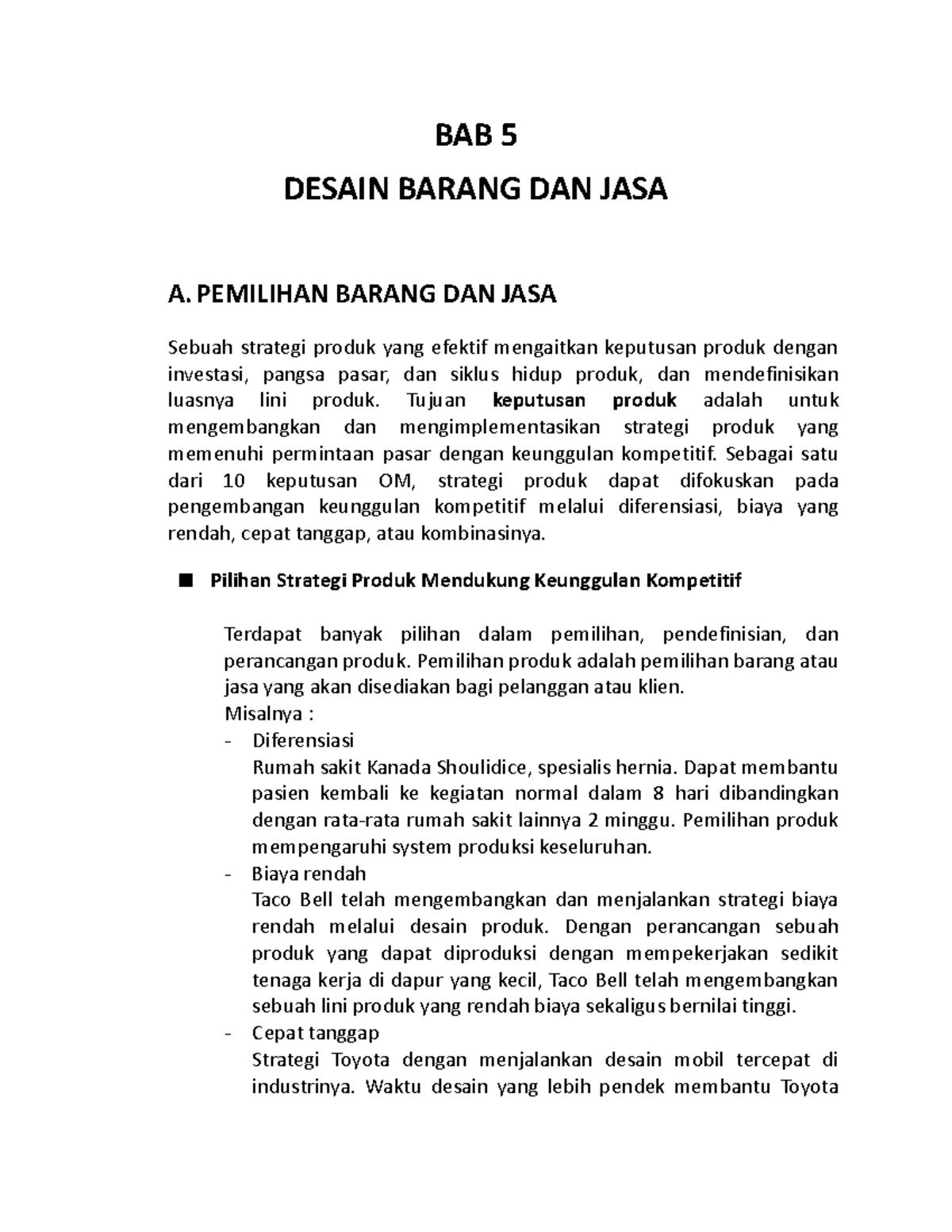 BAB 5: Strategi Desain Barang dan Jasa untuk Keunggulan Kompetitif ...