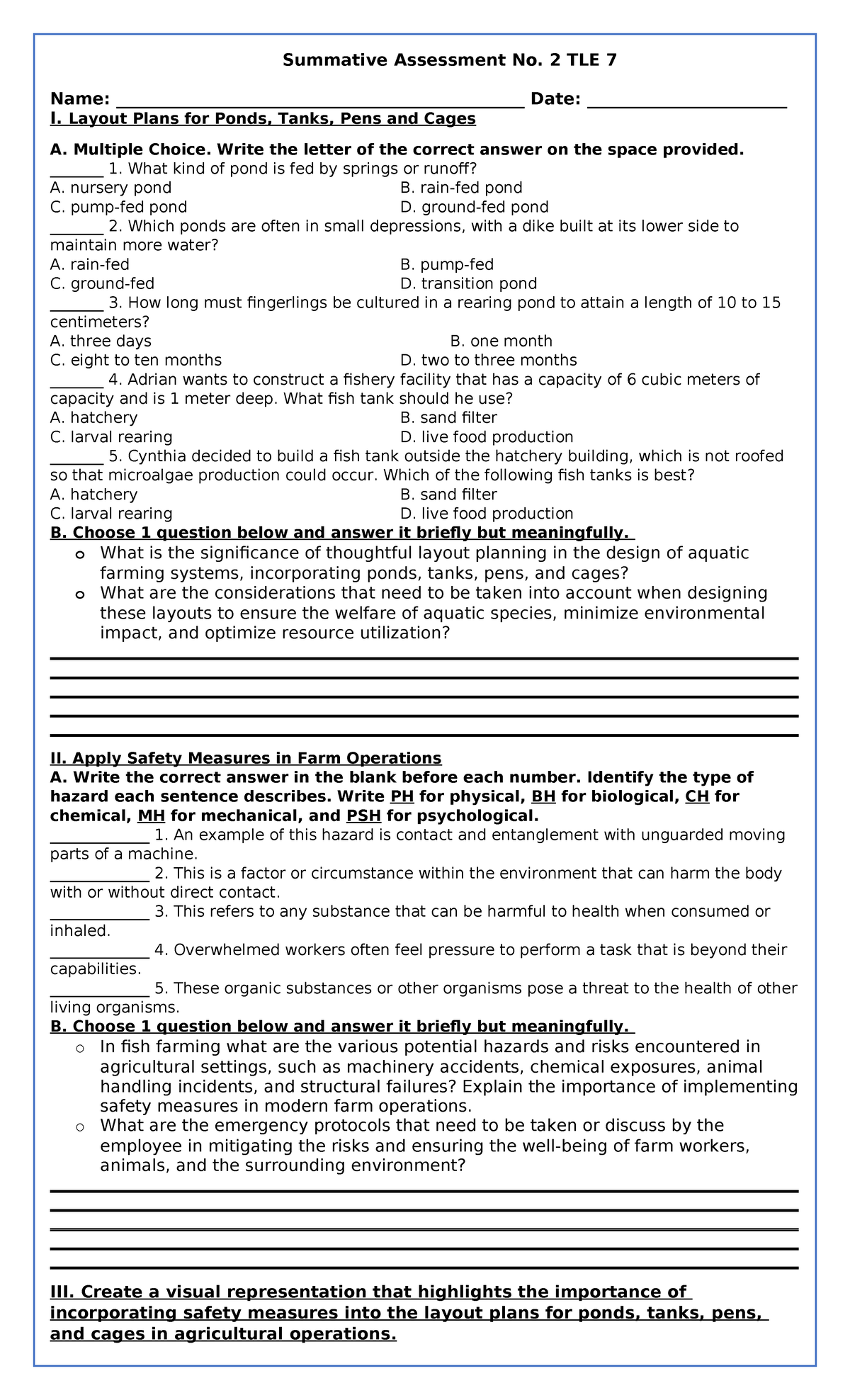 S.A. No. 2 TLE 7 QTR 4 - Summative Assessment No. 2 TLE 7 Name: - Studocu