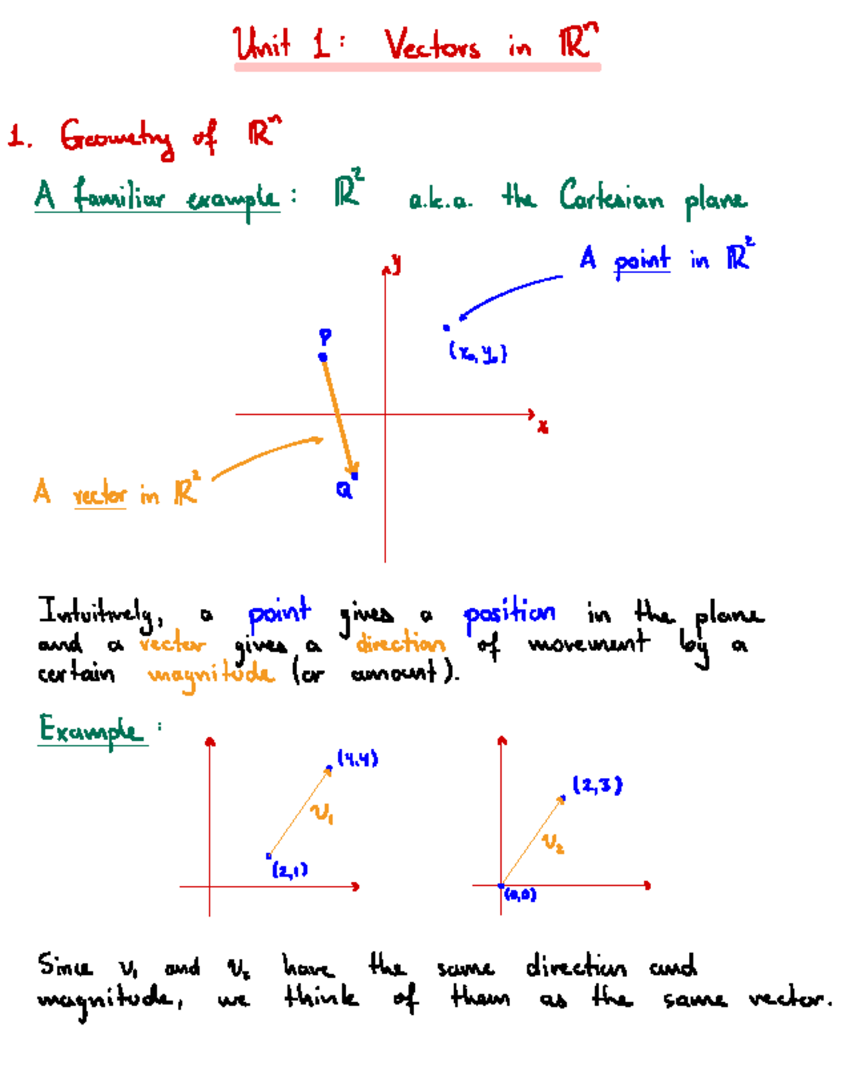Unit 1 - Geometry of Vectors in R² and R³: Lecture Notes - Studocu