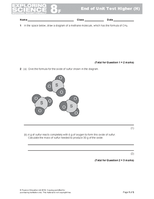 Pearson Education Science 8H End of Unit Test Mark Scheme - Studocu