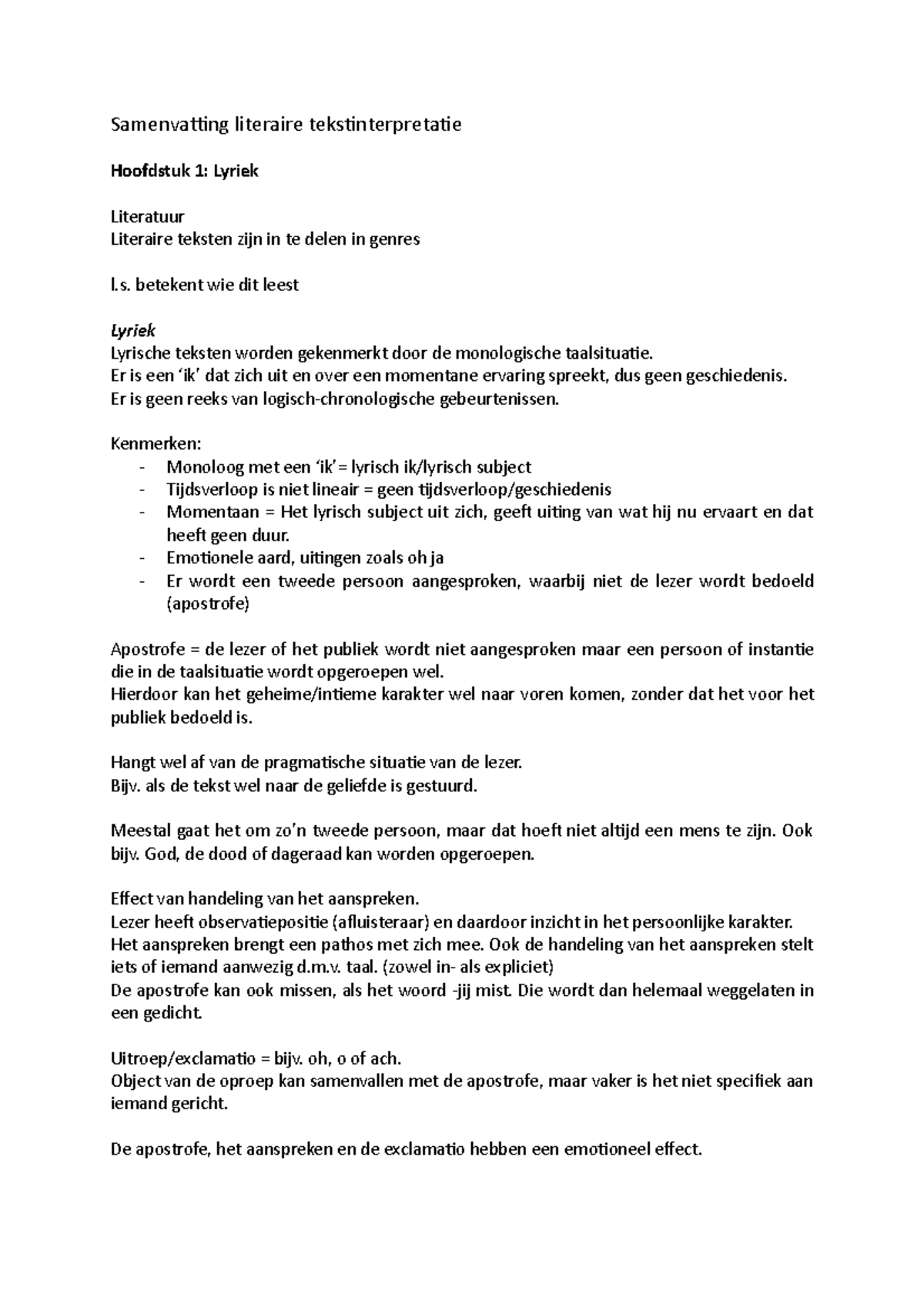 Literatuur en collegeaantekeningen: Lyriek en Verhalende Structuren ...