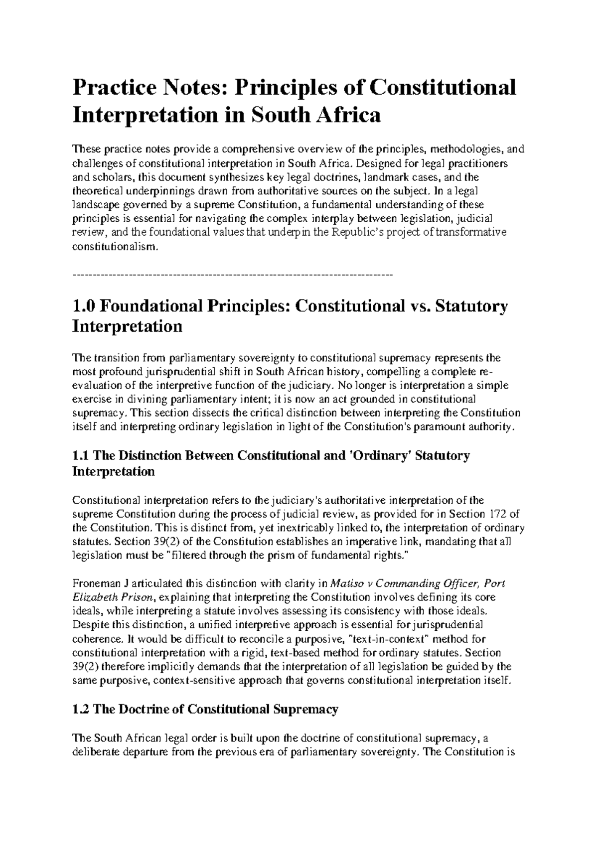 Practice Notes: Constitutional Interpretation Principles in SA (Unit 9 ...